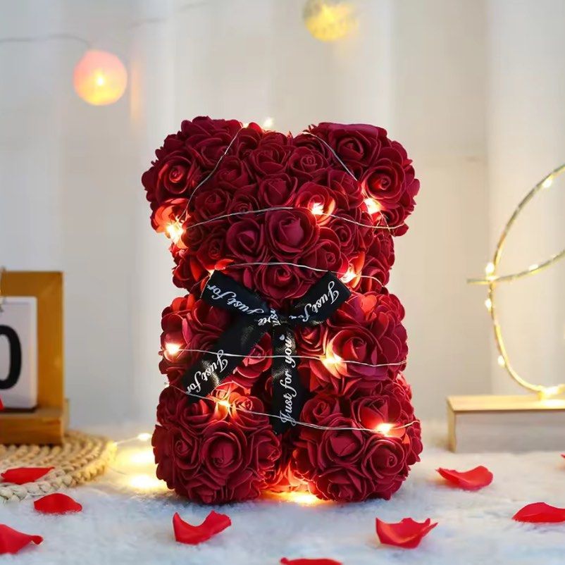 25 cm Big Rose Teddy Bear with Lights Gift Box — Valentine’s Day ...