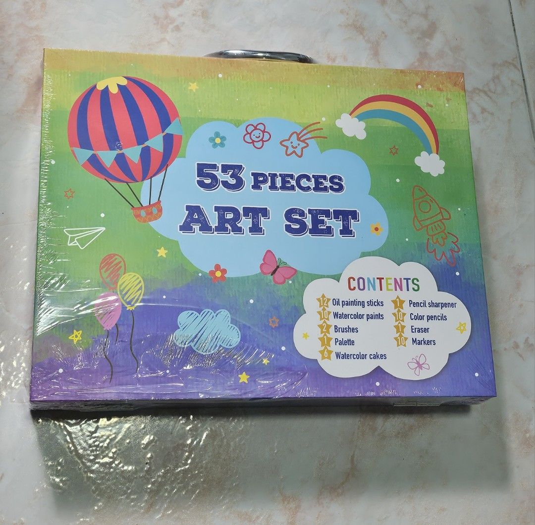 53 Pieces Art Set - watercolor paint & cakes, brushes, palette, oil ...