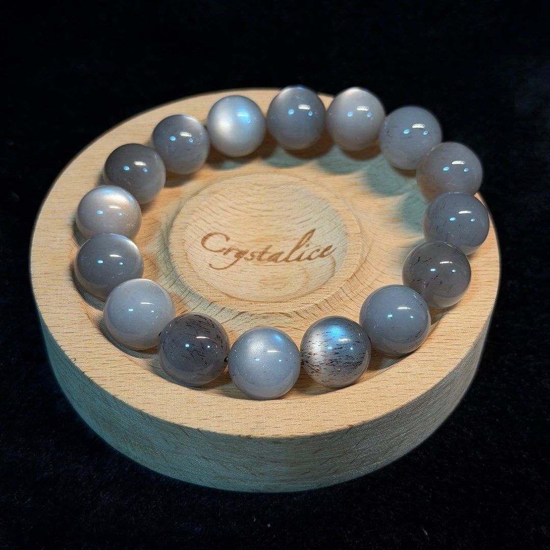 🍁 Silver Sunstone Bracelet Natural Crystal Quartz Gift 13mm 银太阳骨干水晶手串 ...