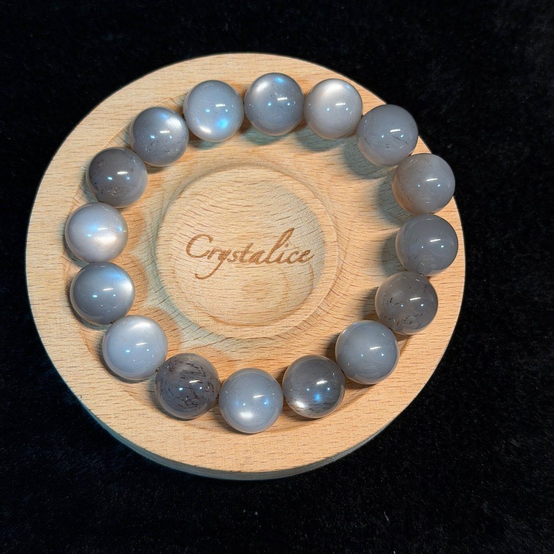 🍁 Silver Sunstone Bracelet Natural Crystal Quartz Gift 13mm 银太阳骨干水晶手串 ...