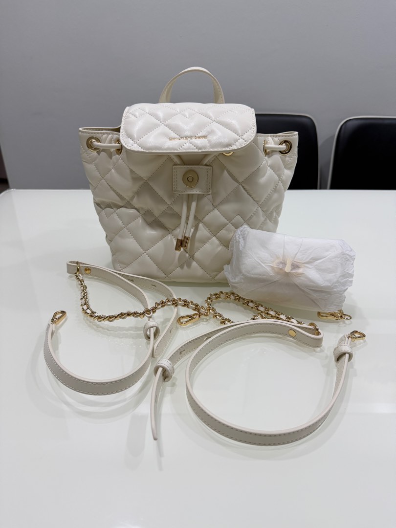 Charles & Keith Aubrielle Quilted Backpack - Cream, Women's Fashion ...