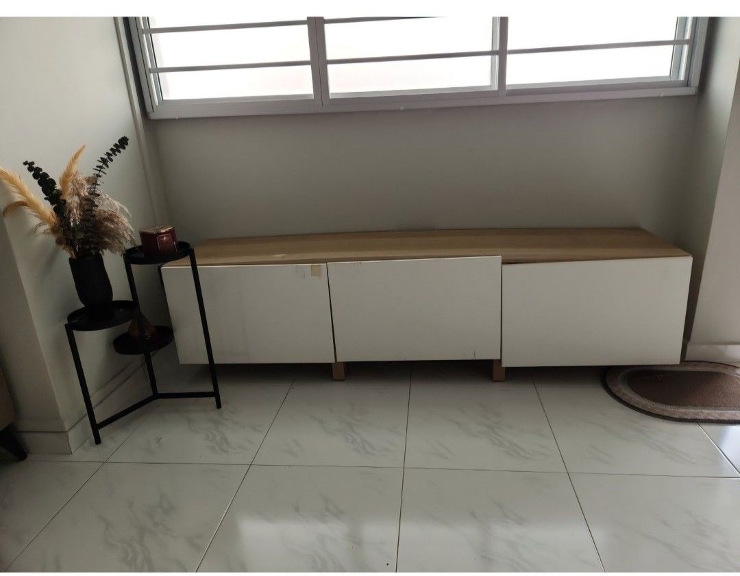 IKEA TV Console - White and Wood, Furniture & Home Living, Furniture ...