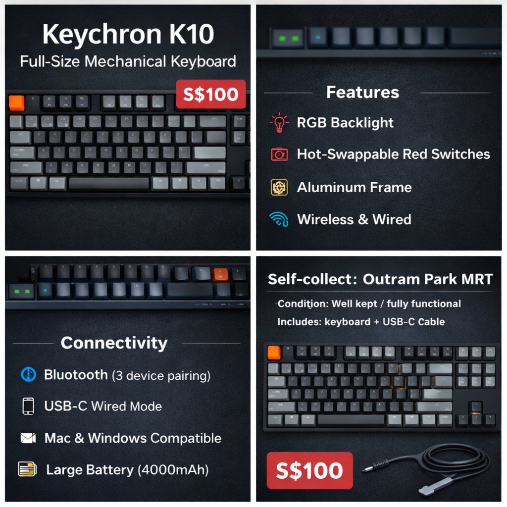 Keychron K10 (K10J1) Full-Size Wireless Mechanical Keyboard — Hot ...