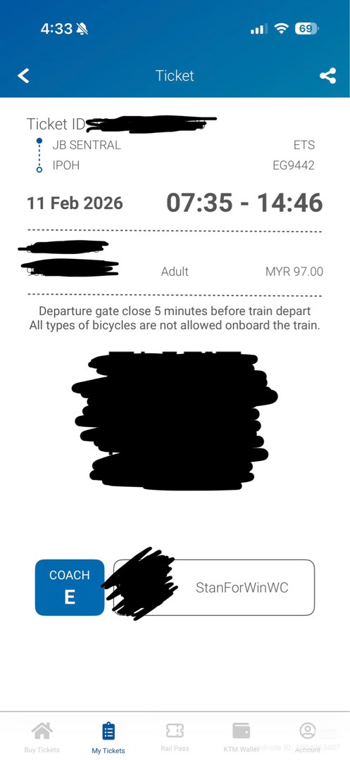 KTM Train Ticket JB → Ipoh (11 Feb 2026, CNY) – Original Price, Tickets ...