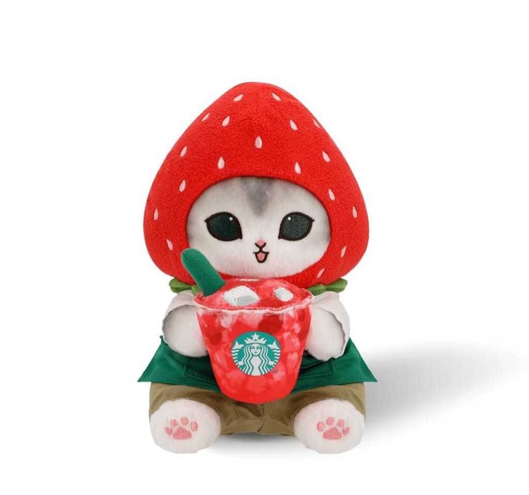 Mofusan x Starbucks Strawberry Cat Plush Toy - Brand New, Hobbies ...