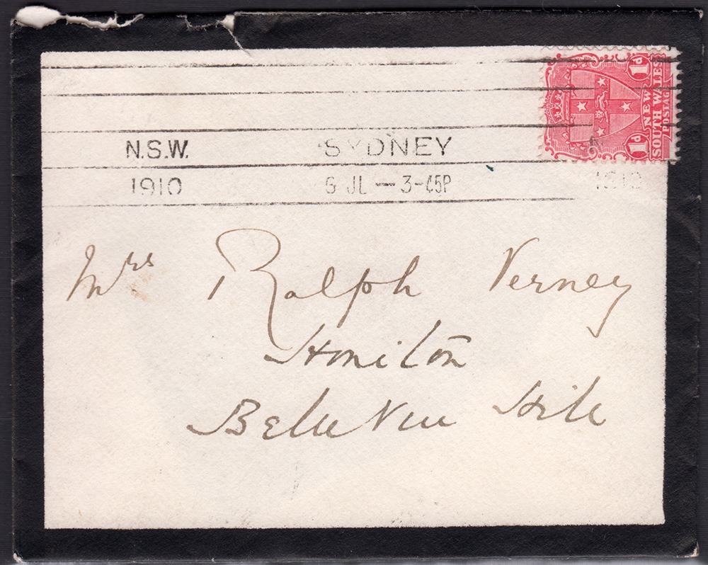 NSW 1910 Mourning cover 1d rate from Syndey to Belluvue Hill. Flap with ...