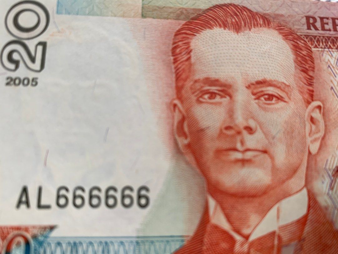 PHILIPPINES 🇵🇭 2005-2008 20 PESOS SOLID numbers 666666 Banknote ...