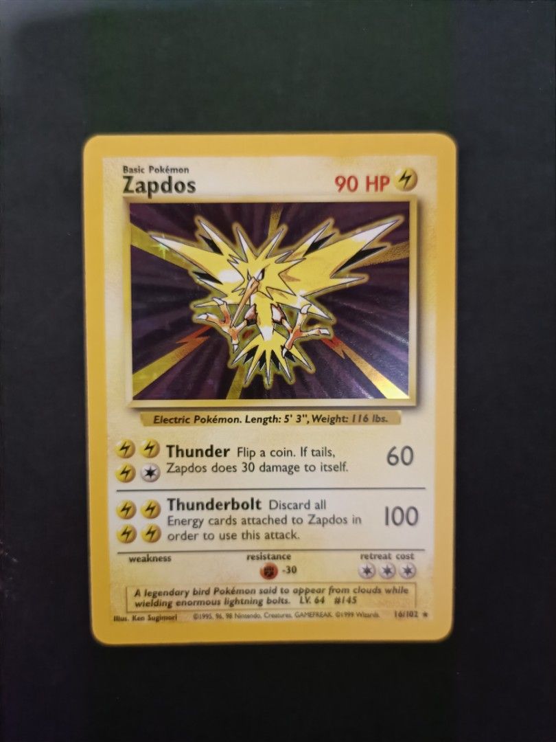 Pokemon Base Set Zapdos Card, Hobbies & Toys, Toys & Games on Carousell