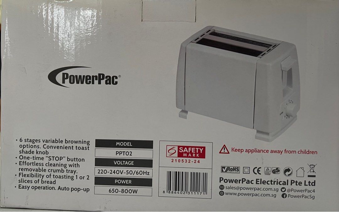 PowerPac 2-Slice Bread Toaster (PPT02), TV & Home Appliances, Kitchen ...