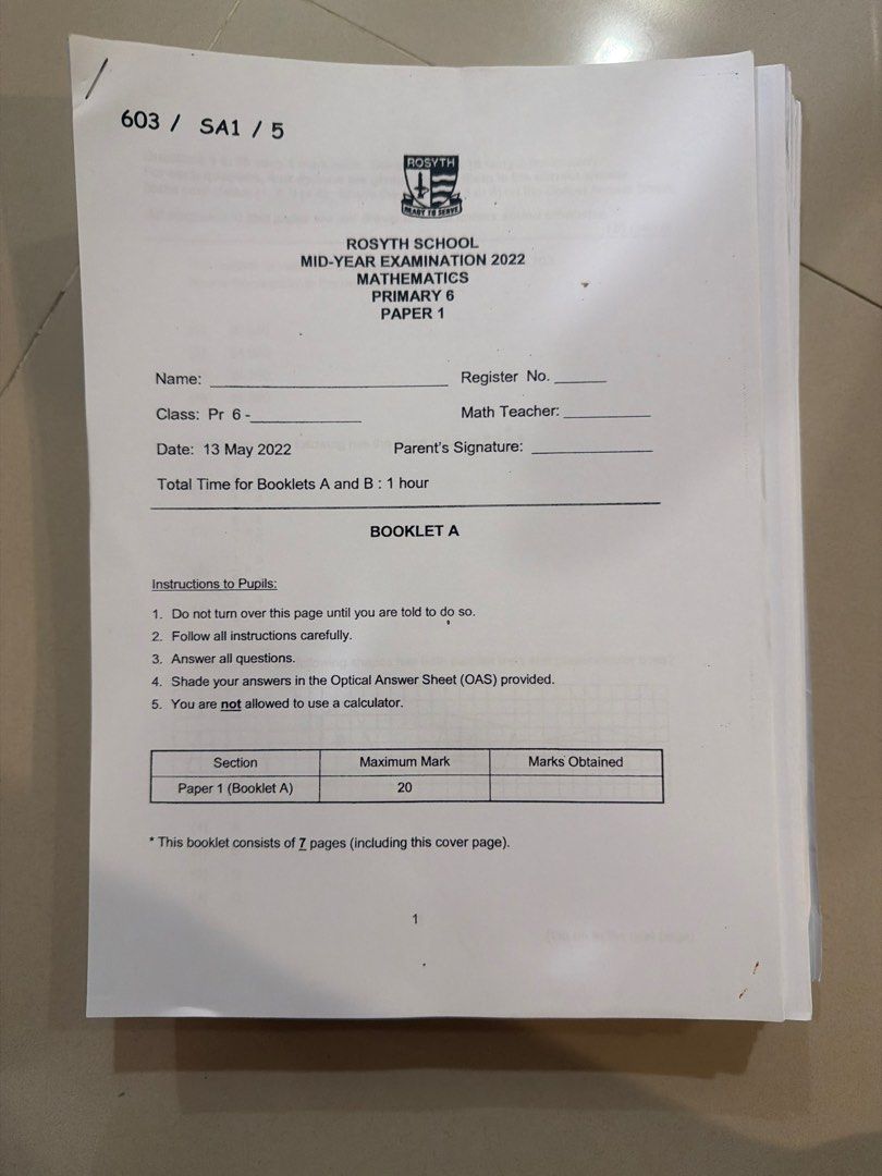 Primary 6 Mathematics exam papers, Hobbies & Toys, Books & Magazines, Assessment Books on Carousell