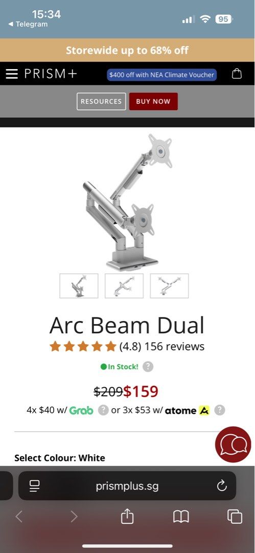 PRISM+ Arc Beam Dual Monitor Arm - White, Computers & Tech, Parts ...