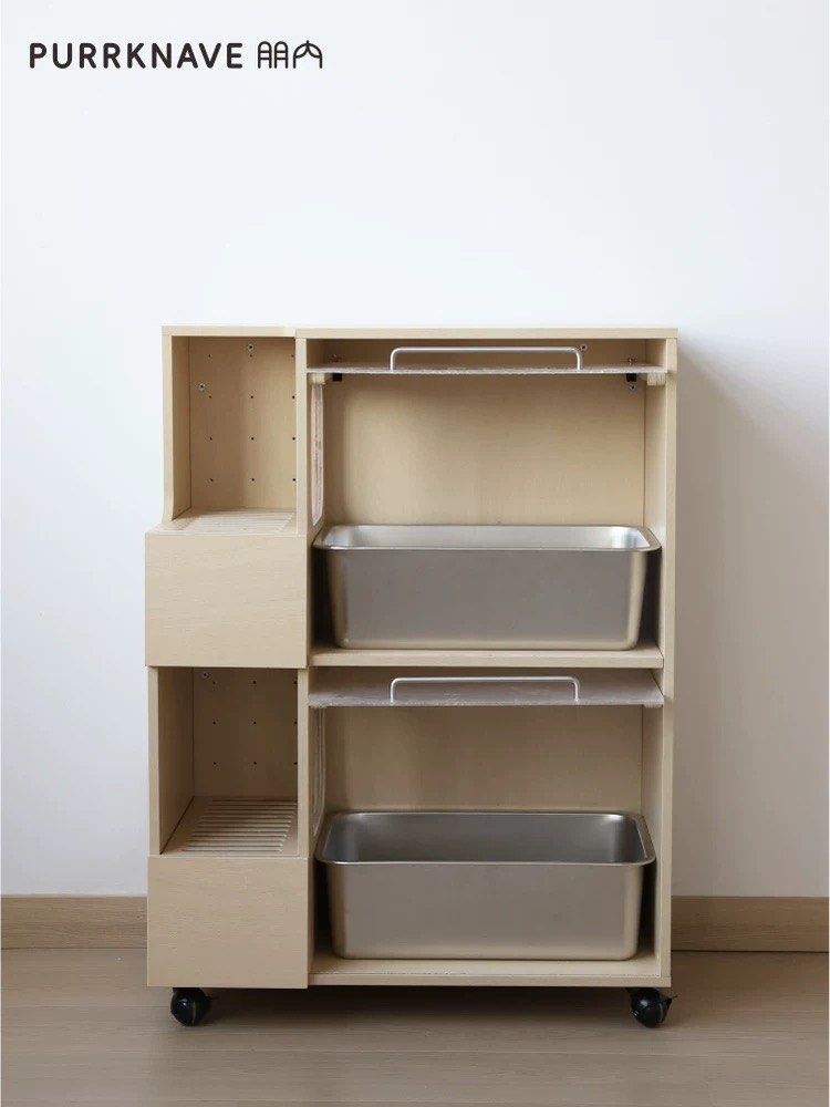 PURRKNAVE 實木兩層貓砂櫃貓廁所, 寵物用品, 寵物家品及其他 - Carousell