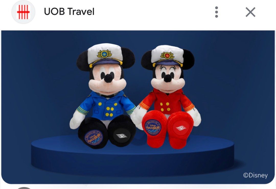 2 plushies!! UOB Disney Captain Mickey & Minnie Mouse Plush, Hobbies ...