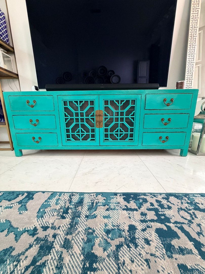 Vintage Turquoise TV Console Cabinet, Furniture & Home Living ...