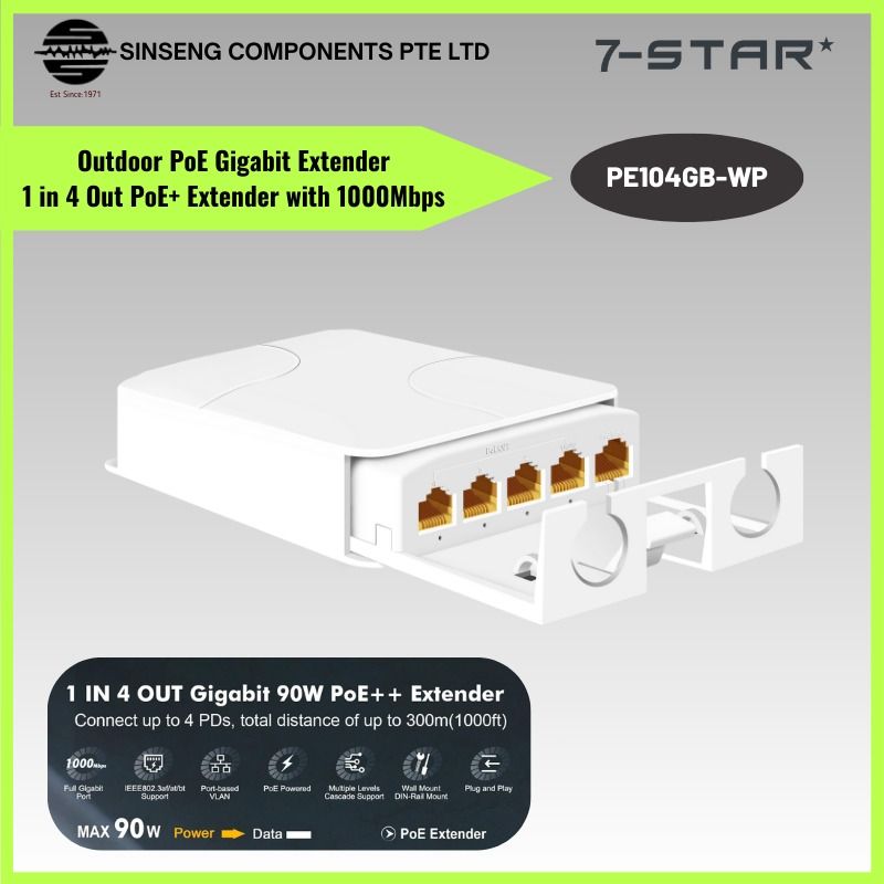 7-STAR* Outdoor Gigabit PoE Extender 1 In 4 Out 1000Mbps PoE+ Extender ...