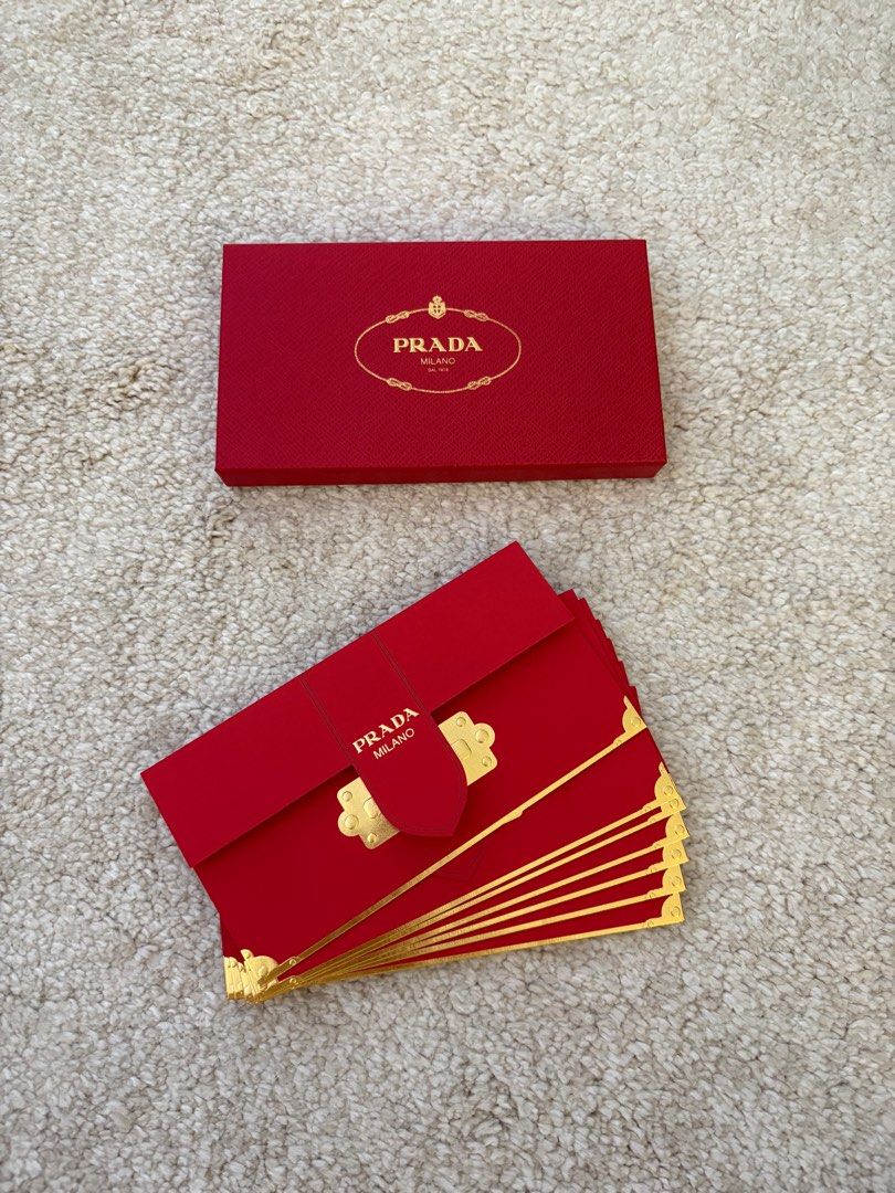 Authentic Prada Red Packets with Box, Luxury, Accessories on Carousell