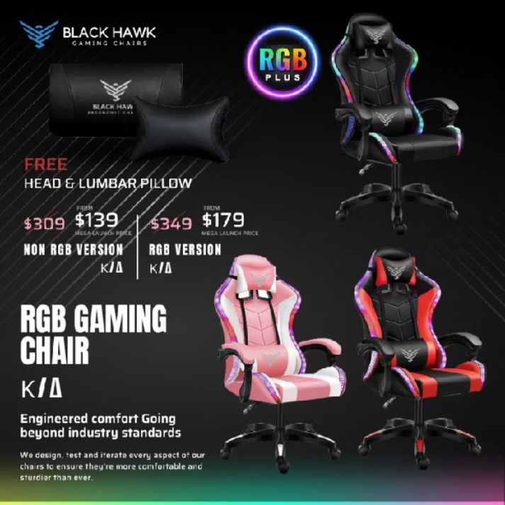 Black Hawk RGB Gaming Chair, Furniture & Home Living, Furniture, Chairs ...
