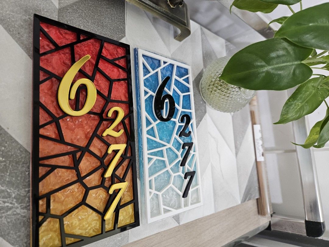 Custom gradient Stained Glass House Number Sign, Furniture & Home ...