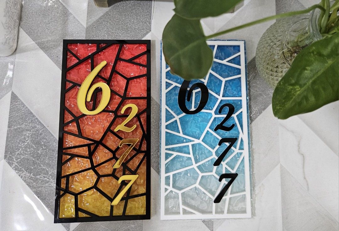 Custom gradient Stained Glass House Number Sign, Furniture & Home ...