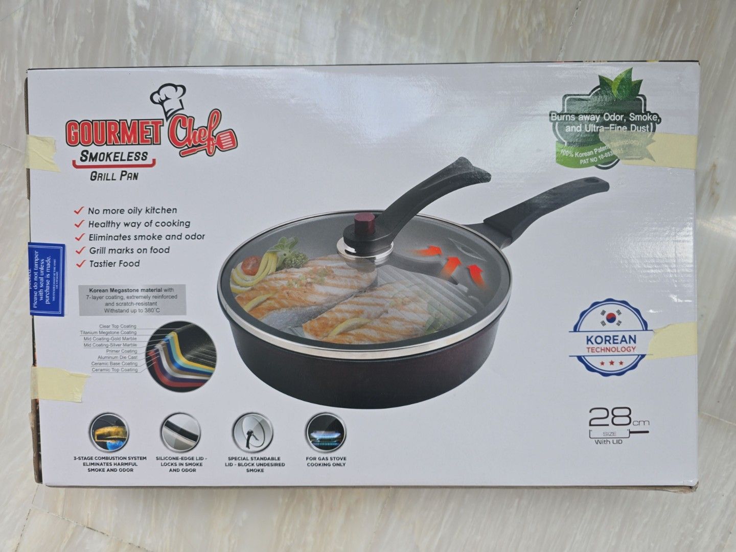 Gourmet Chef Smokeless Grill Pan - 28cm, Furniture & Home Living ...