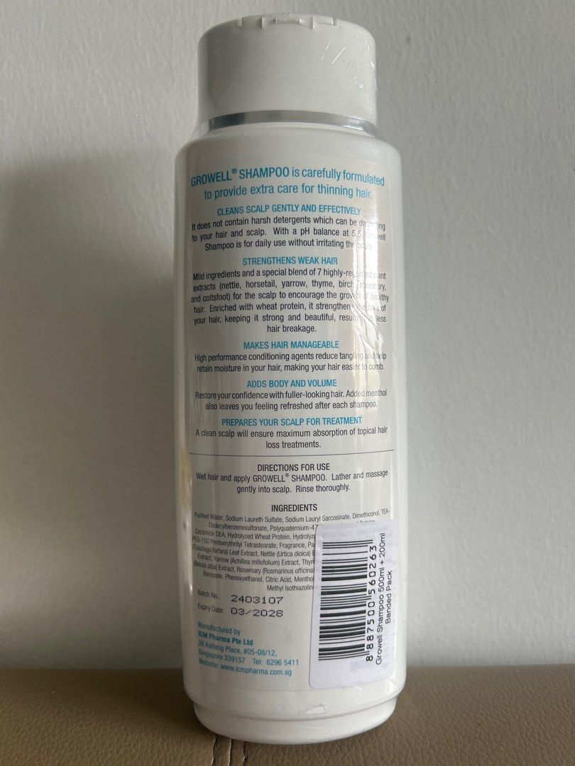 Growell Shampoo for Thinning Hair / Hair Loss (500ml + 200ml), Beauty ...