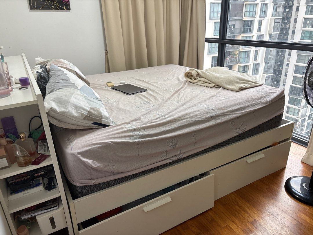 IKEA BRIMNES Bed Frame with Storage and mattress , Furniture & Home ...