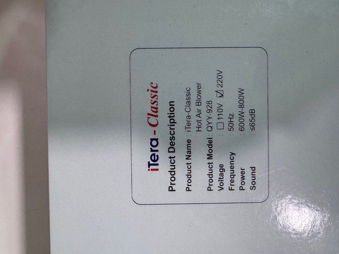 iTeraCare Classic Hot Air Blower, Beauty & Personal Care, Bath & Body ...