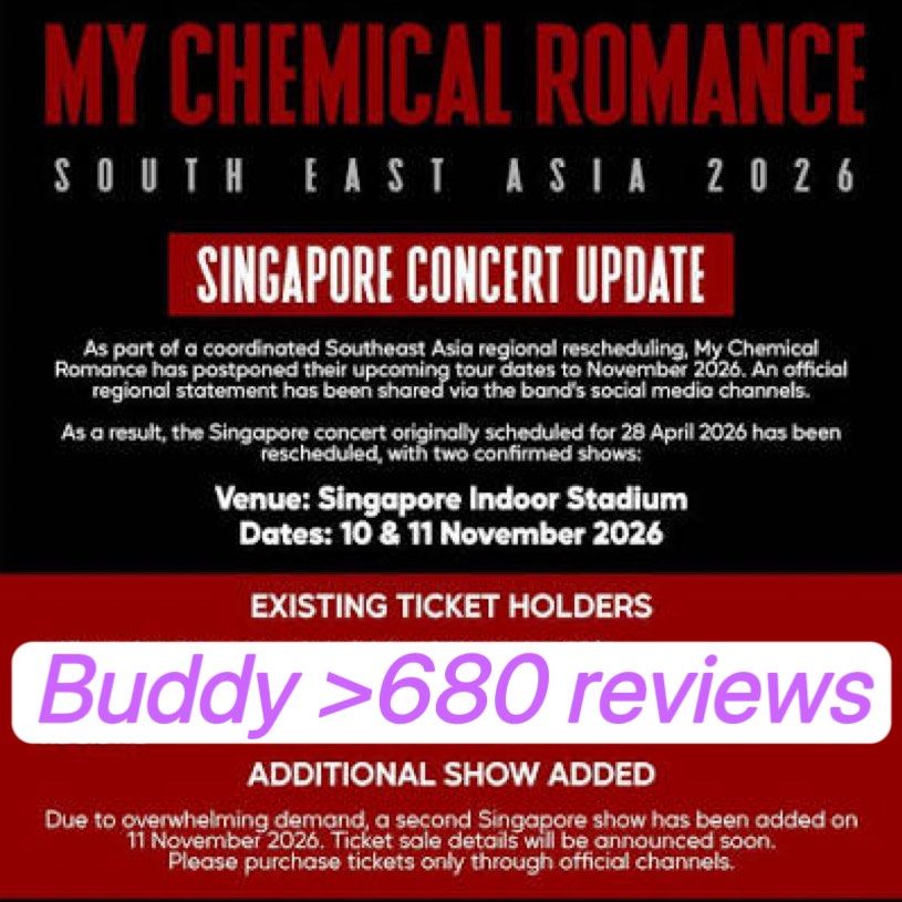 My Chemical Romance MCR SG added show VIP MCRMY KILLJOYS Cat 1 2 3 4 10 ...