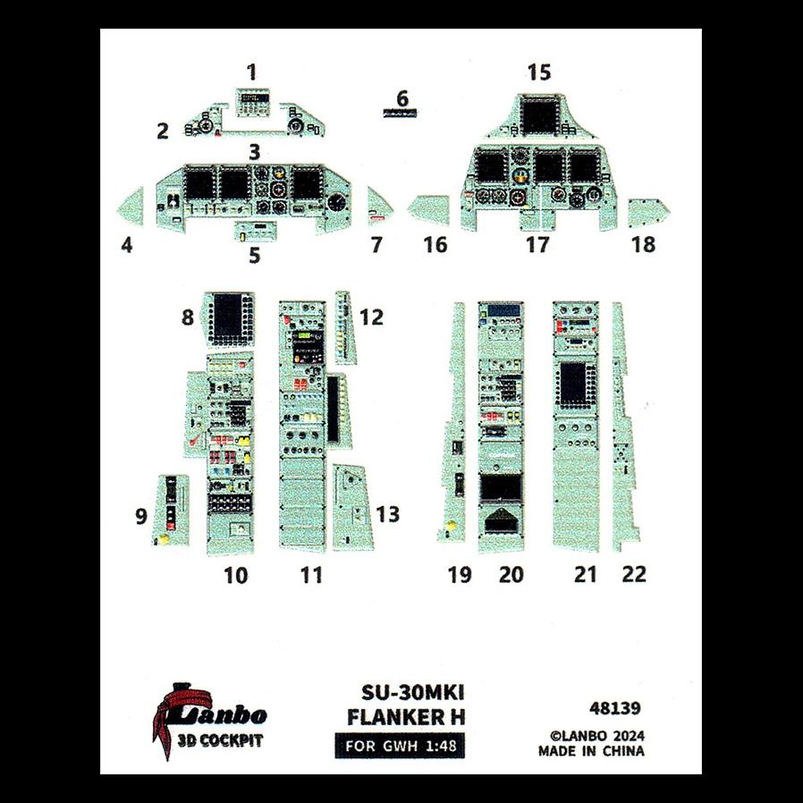 Lanbo 1/48 SU-30MKI Flanker-H 3D printing cockpit panel (for GWH ...