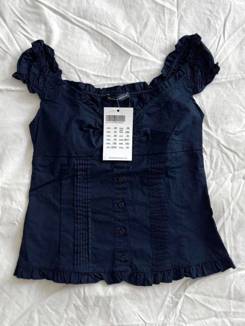 Navy Blue Elena Top Brandy Melville, Women's Fashion, Tops, Shirts on ...