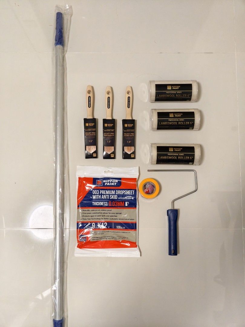 Nippon Paint Kit - Roller, Brushes, Drop Sheet, Furniture & Home Living ...