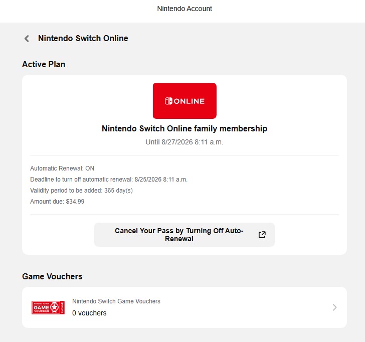 Nintendo Switch Online Membership - Less than 1 year remaining - 5 ...