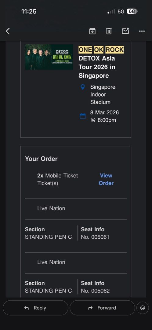 ONE OK ROCK DETOX Asia Tour 2026 Singapore - Standing Pen C, Tickets ...