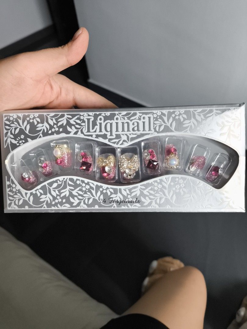 Pink Gemstone Stick-On Nails - 24 Fingernails, Beauty & Personal Care ...