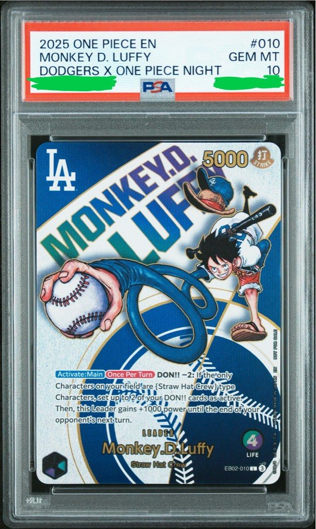 PSA 10 Dodgers X One Piece Night Luffy - English Exclusive, Hobbies ...