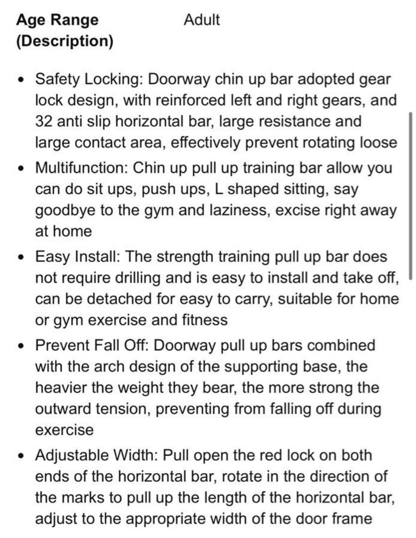 Pull up bar for Door Frames, Sports Equipment, Exercise & Fitness ...