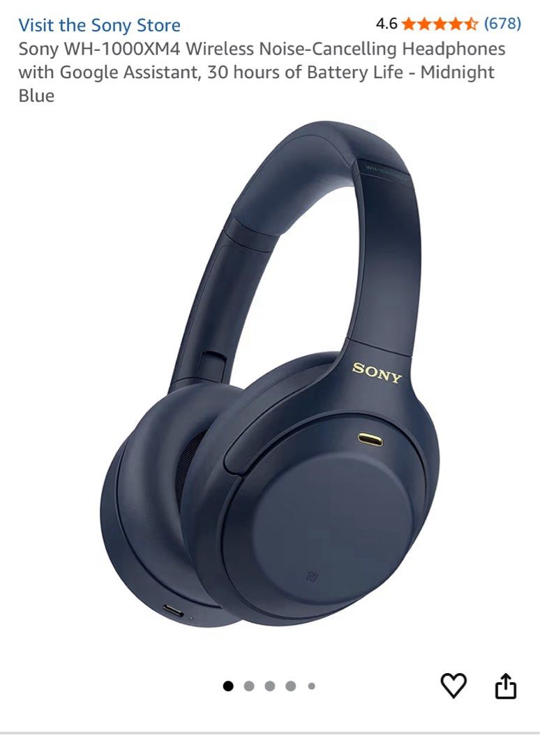 Sony WH-1000XM4 Wireless Noise Cancelling Headphones - Midnight Blue ...