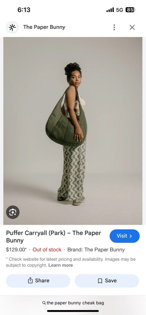 The Paper Bunny Puffer Carryall (Park) - Olive Green, Women's Fashion ...