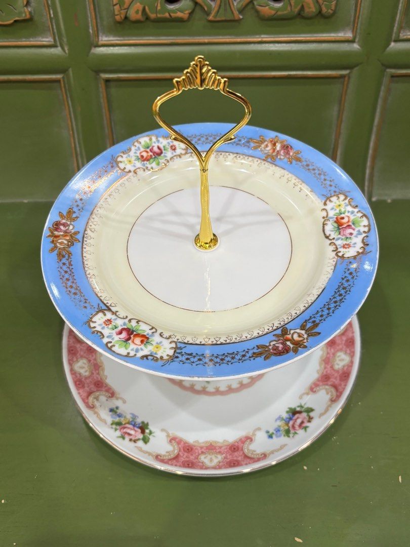 Vintage Floral pattern 2-tier cake and pastry stand plate, Hobbies ...