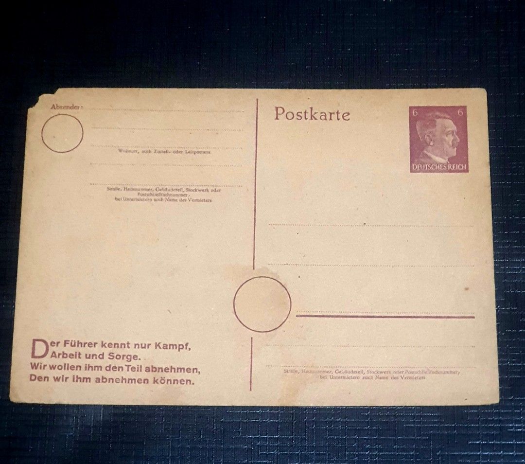 WW2 Germany 1941 Hitler Nazi Propaganda Postcard. Unused with chipped ...