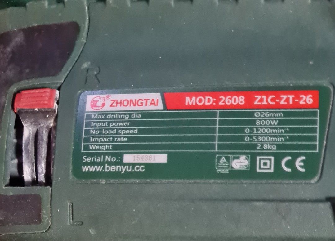 Zhongtai 2608 Rotary Hammer Drill with Case, Furniture & Home Living ...