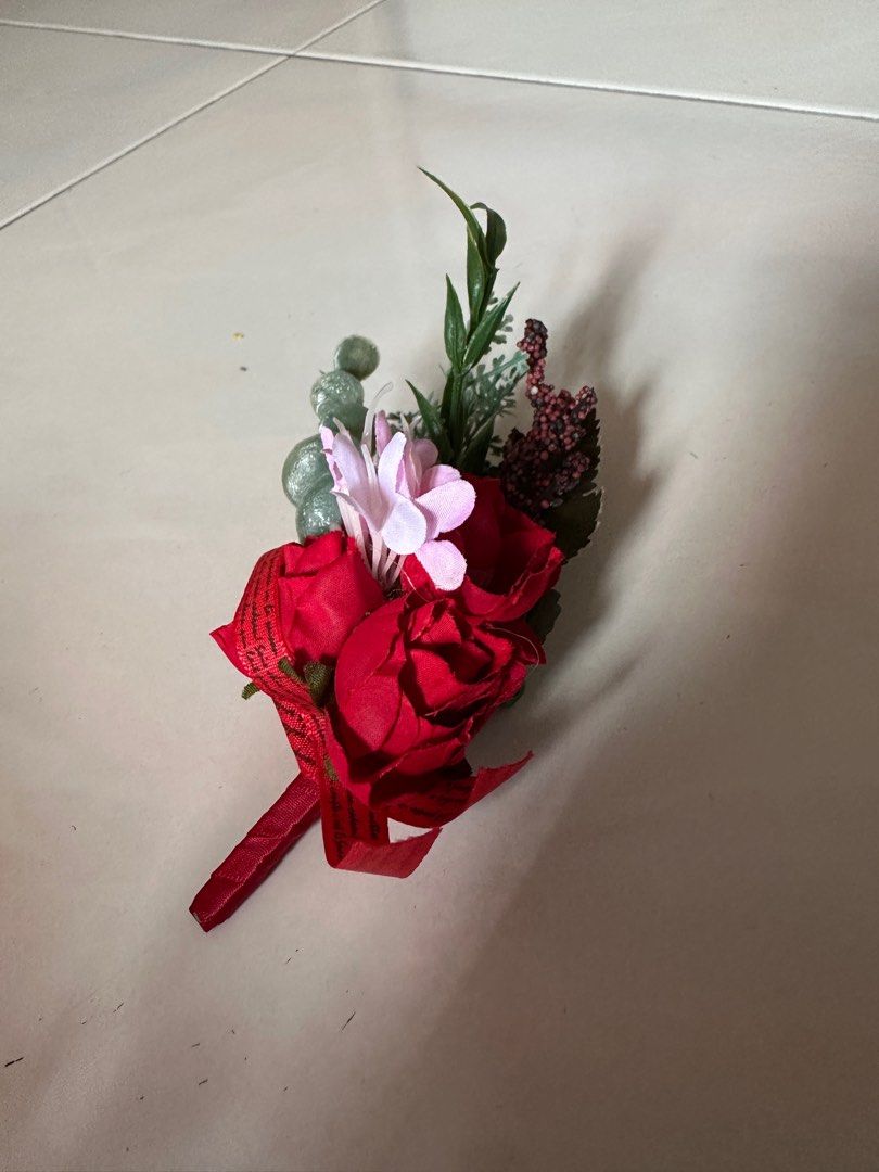 2 Red Rose Boutonniere with pin, Hobbies & Toys, Flowers & Bouquets on ...