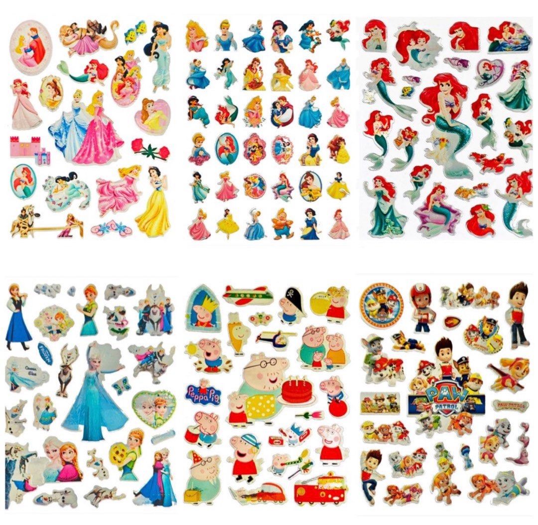 5 Sheets Cartoon Disney Princess / Paw Patrol / Peppa Stickers, Hobbies ...