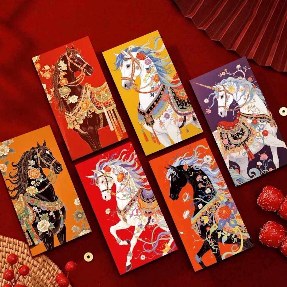 6Pcs/Set 2026 New Year Red Envelope Traditional Gold Horse Year Money ...