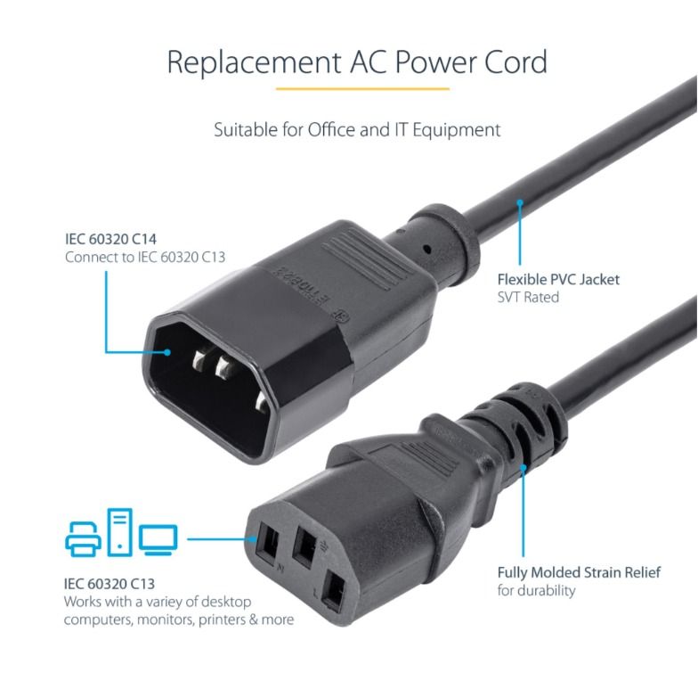 7-STAR* C13 to C14 Power Cable IEC 1.5M/3M Extension Power Cord 3Pin ...