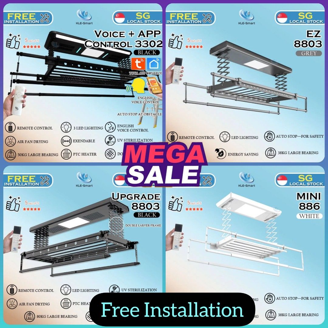 { FREE INSTALLATION } Smart Electric Ceiling Clothes Drying Rack | App ...
