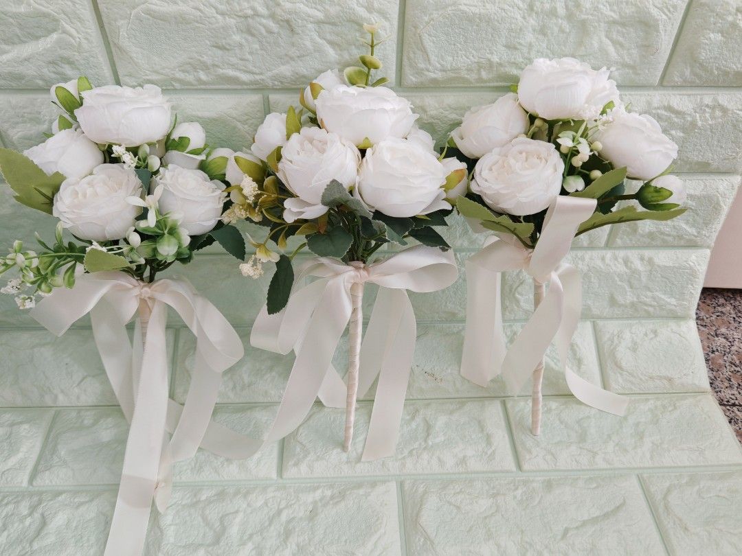 Artificial White Rose Wedding Bouquets for bridesmaid of flower girl ...