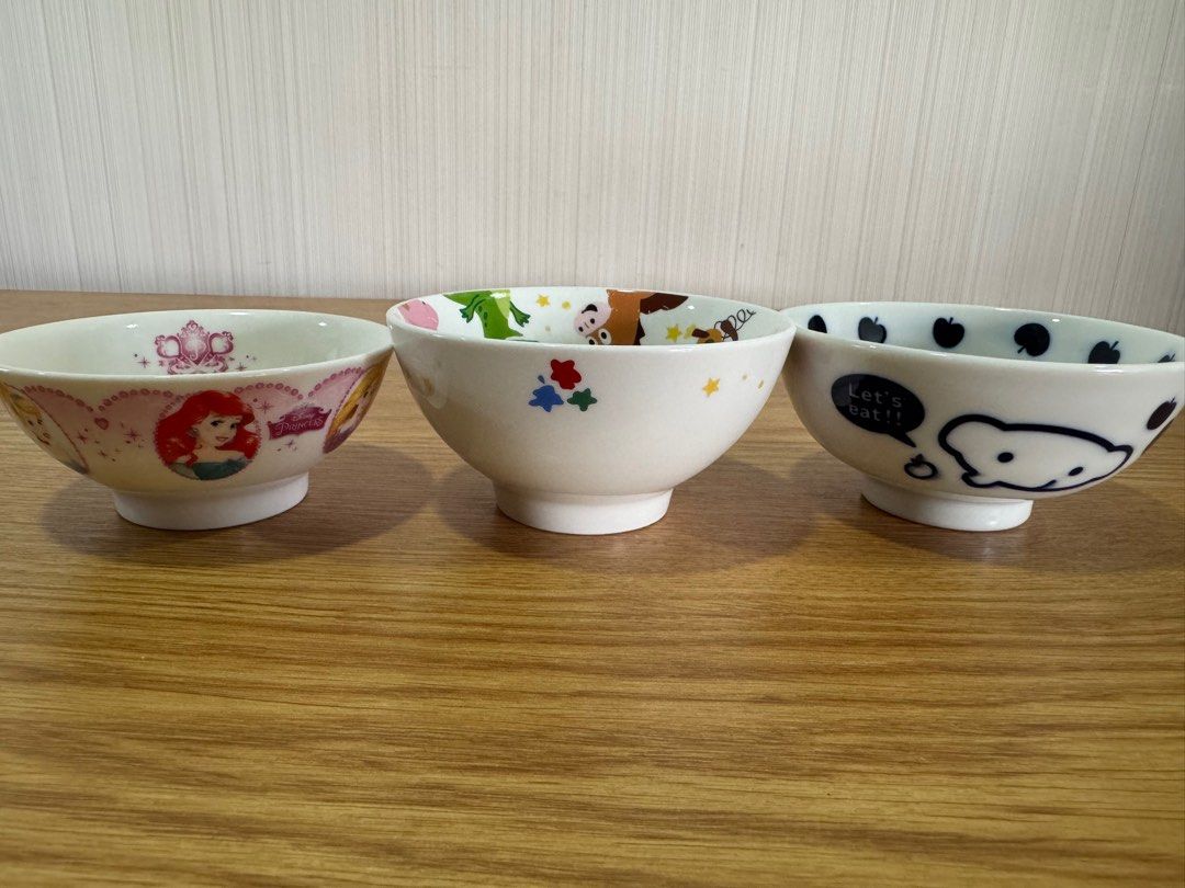 Authentic Japanese Set of 3 Cute Ceramic Rice Bowls, Furniture & Home ...