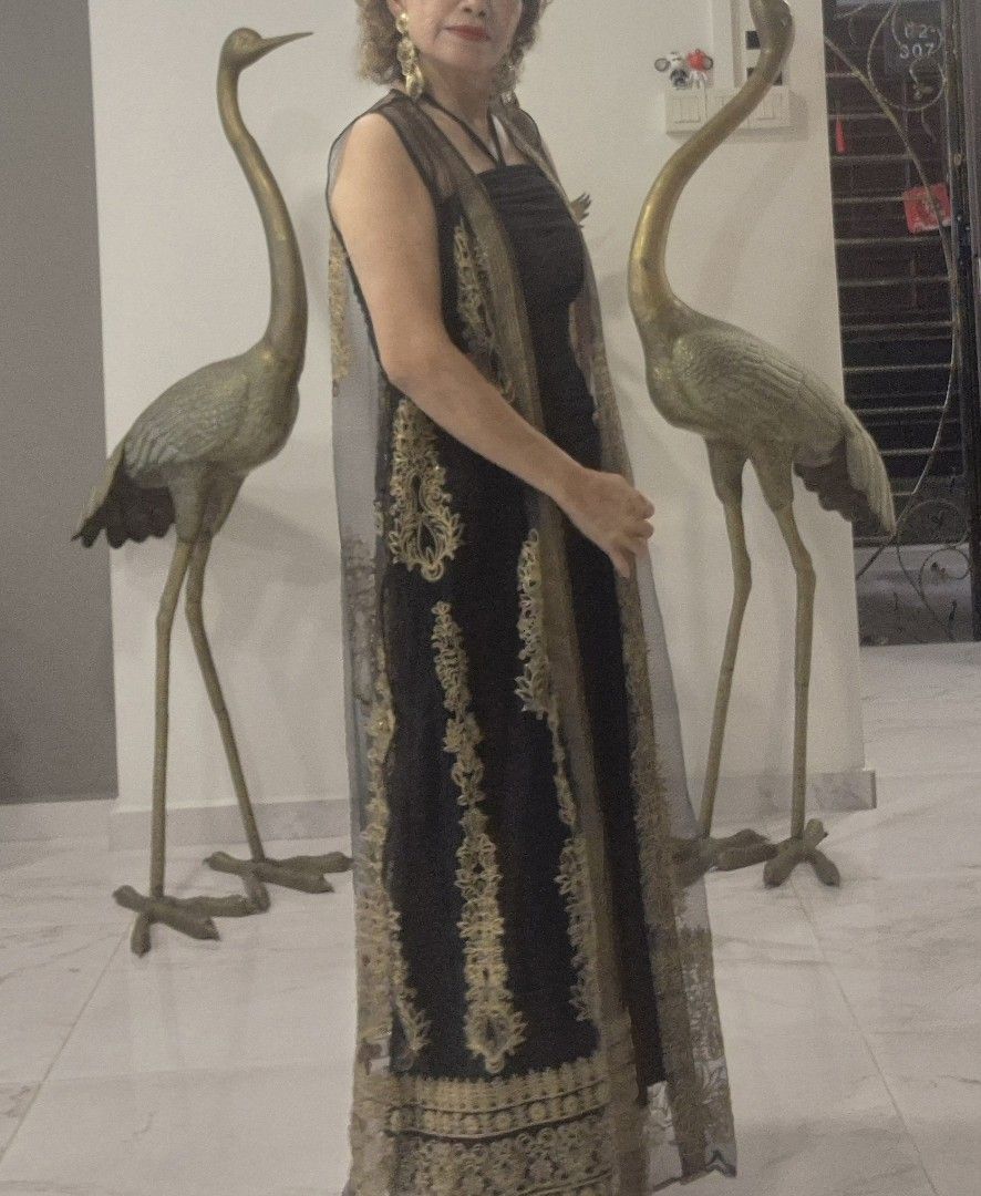 Black Evening Dress with Gold Embroidery, Women's Fashion, Dresses ...