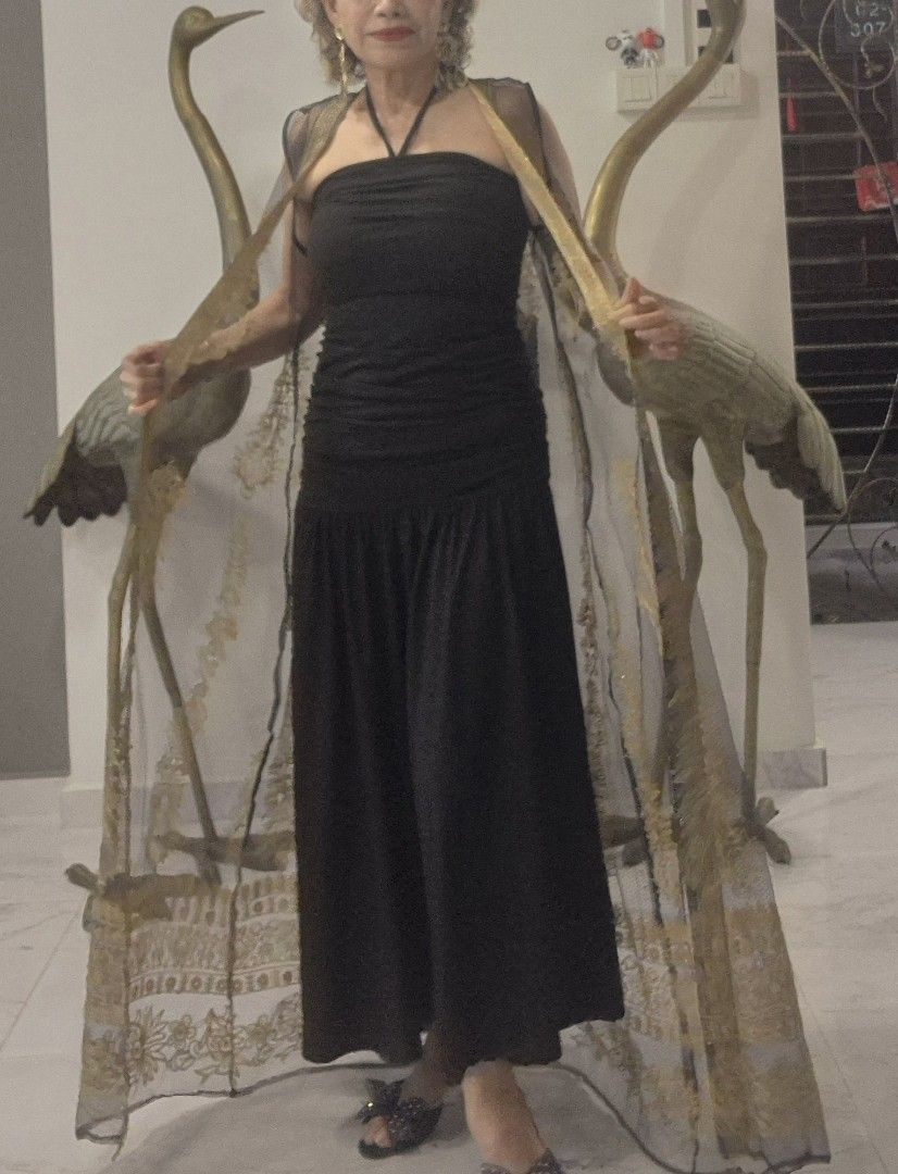 Black Evening Dress with Gold Embroidery, Women's Fashion, Dresses ...